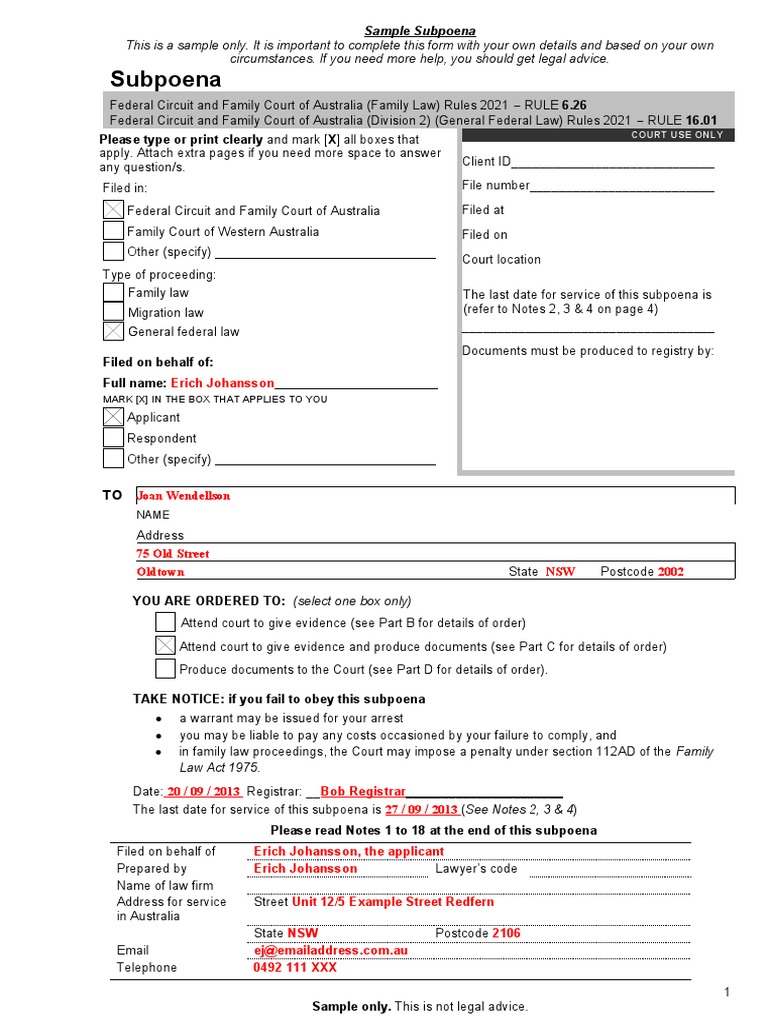 Sample Subpoena | PDF | Subpoena | Criminal Record