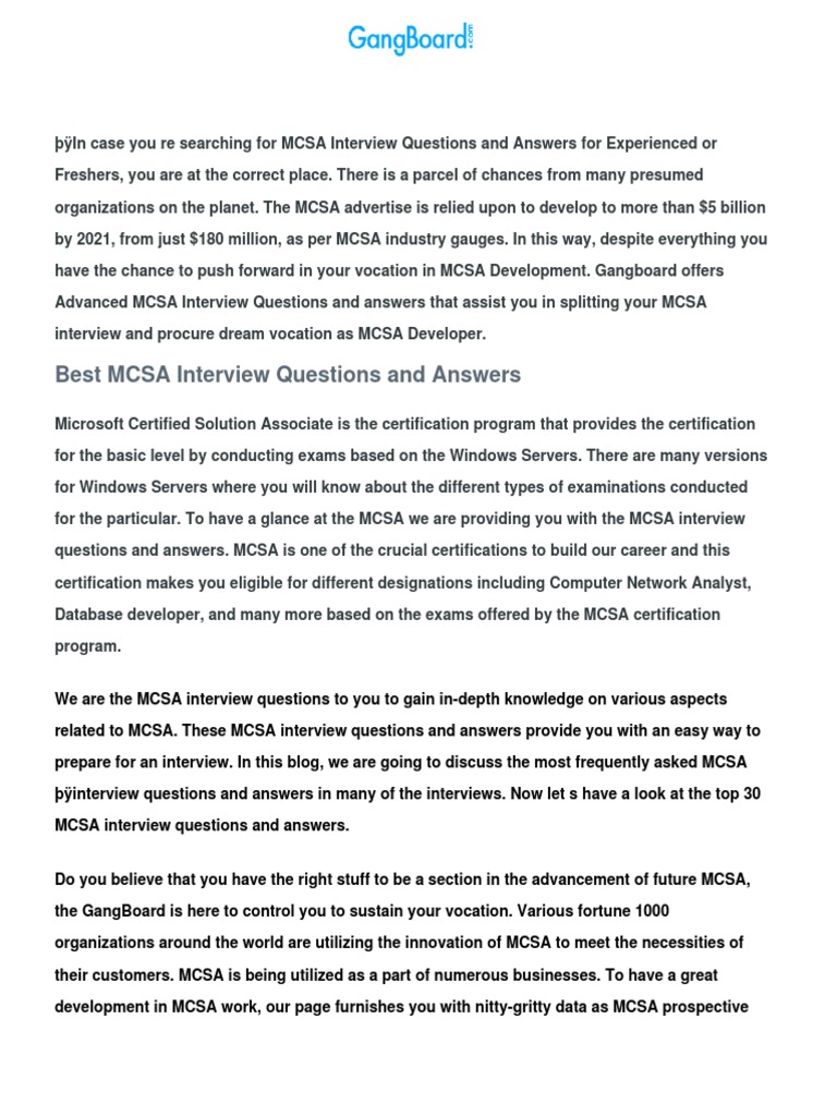 Best MCSA Interview Questions and Answers | PDF | Active Directory | Domain Name System