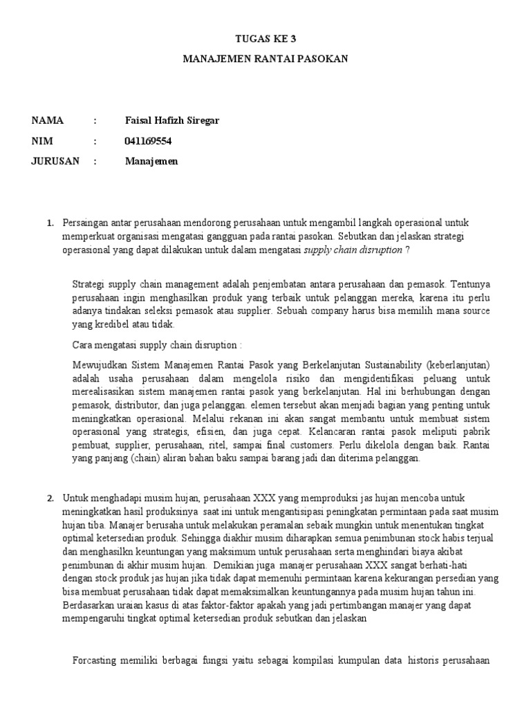 TUGAS KE 3 Manajemen Rantai Pasokan | PDF