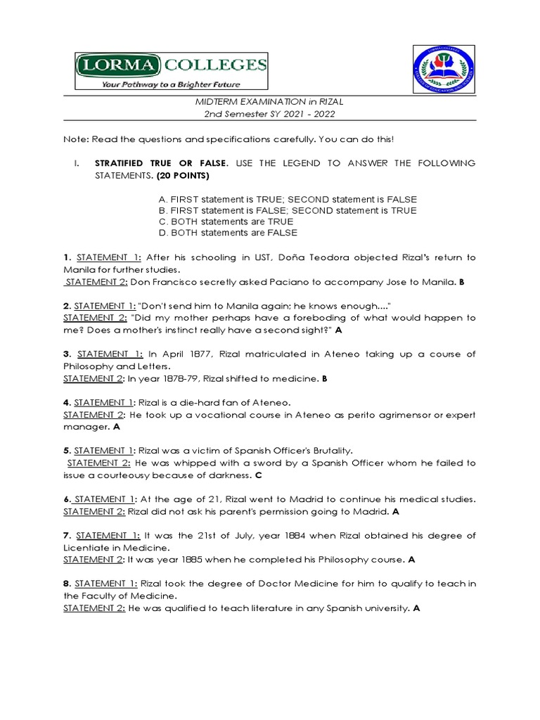 Midterm Exam Rizal | PDF | Philippines