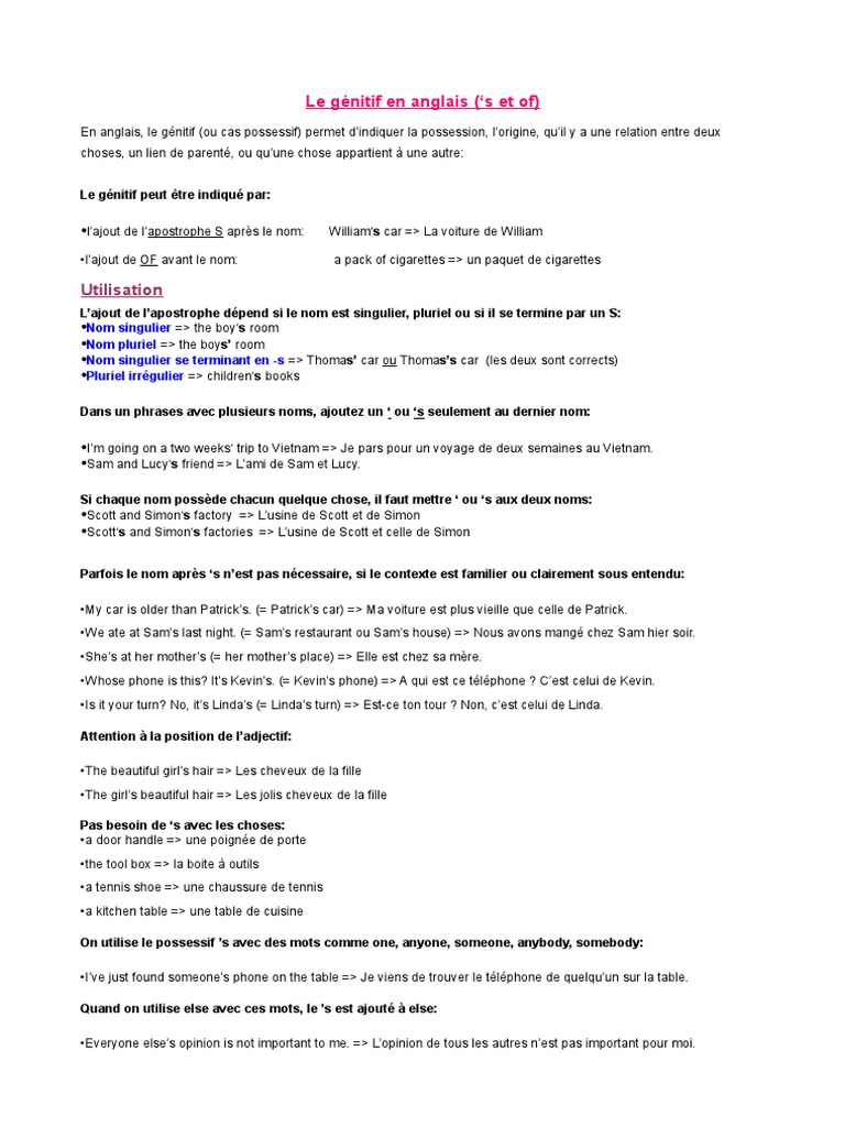 Comprendre le génitif en anglais | PDF | Nombre grammatical | Morphologie