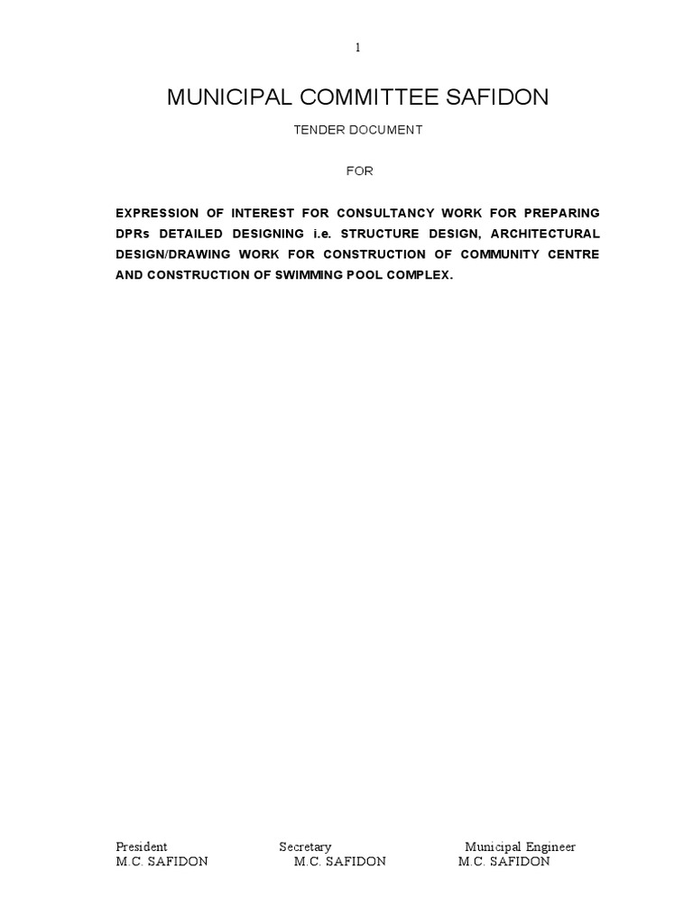 Municipal Committee Safidon: Tender Document FOR | PDF | Specification ...