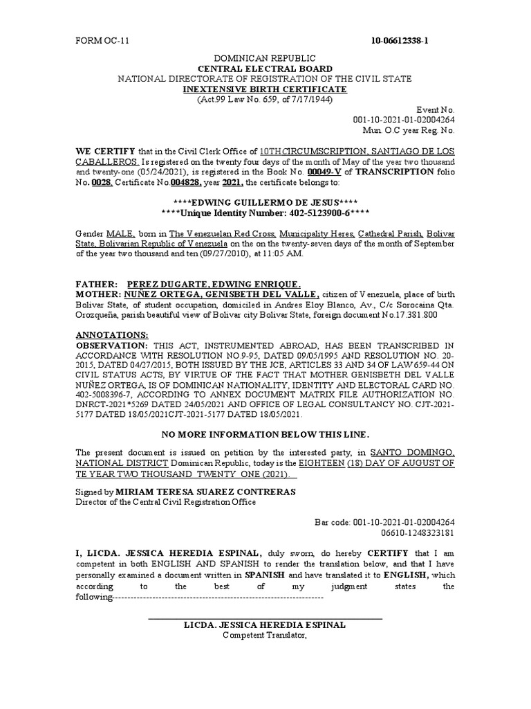 National Directorate of Registration of The Civil State: Unique ...