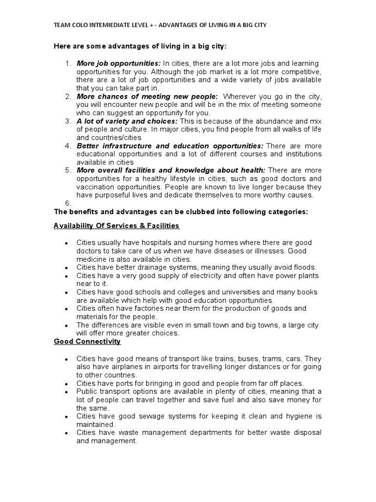 Here Are Some Advantages of Living in A Big City | PDF | Business ...