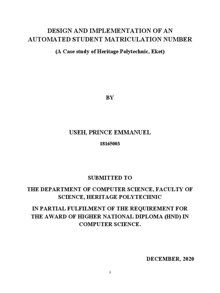 Design and Implementation of An Automated Student Matriculation Number ...