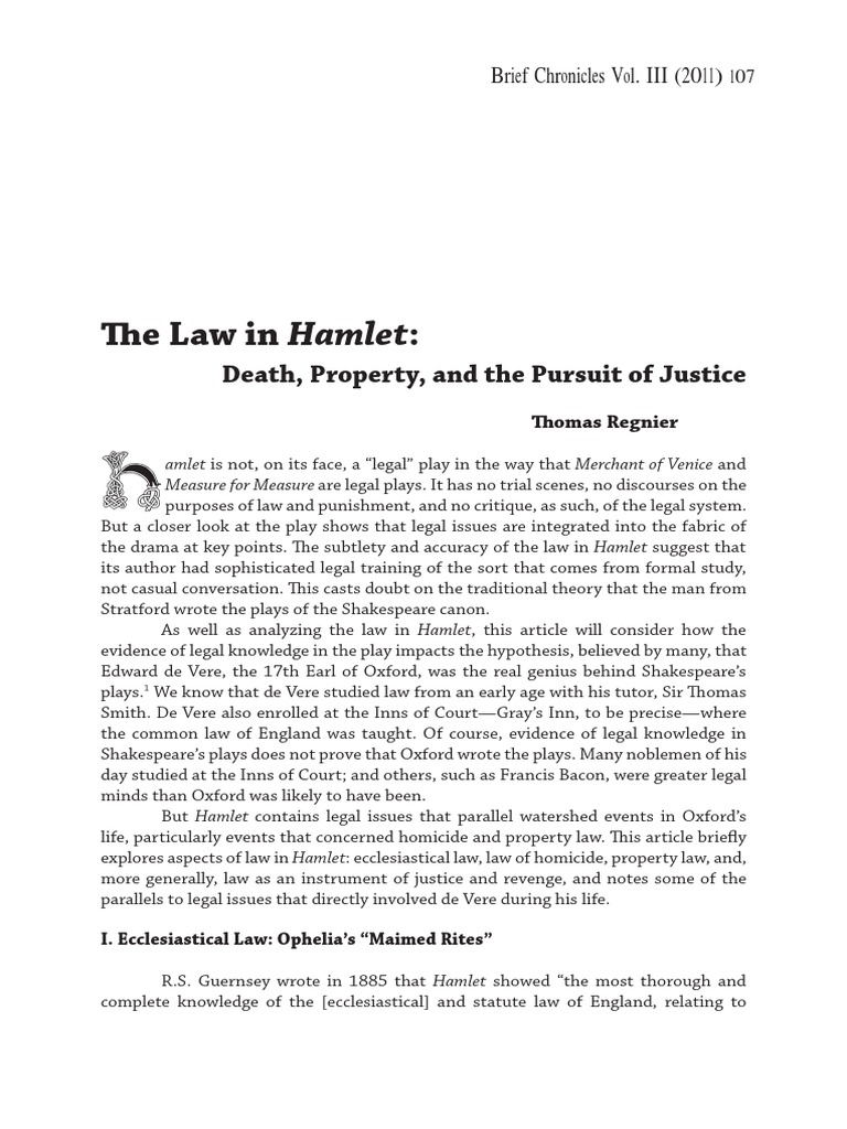 The Law in Hamlet:: Death, Property, and The Pursuit of Justice | PDF ...