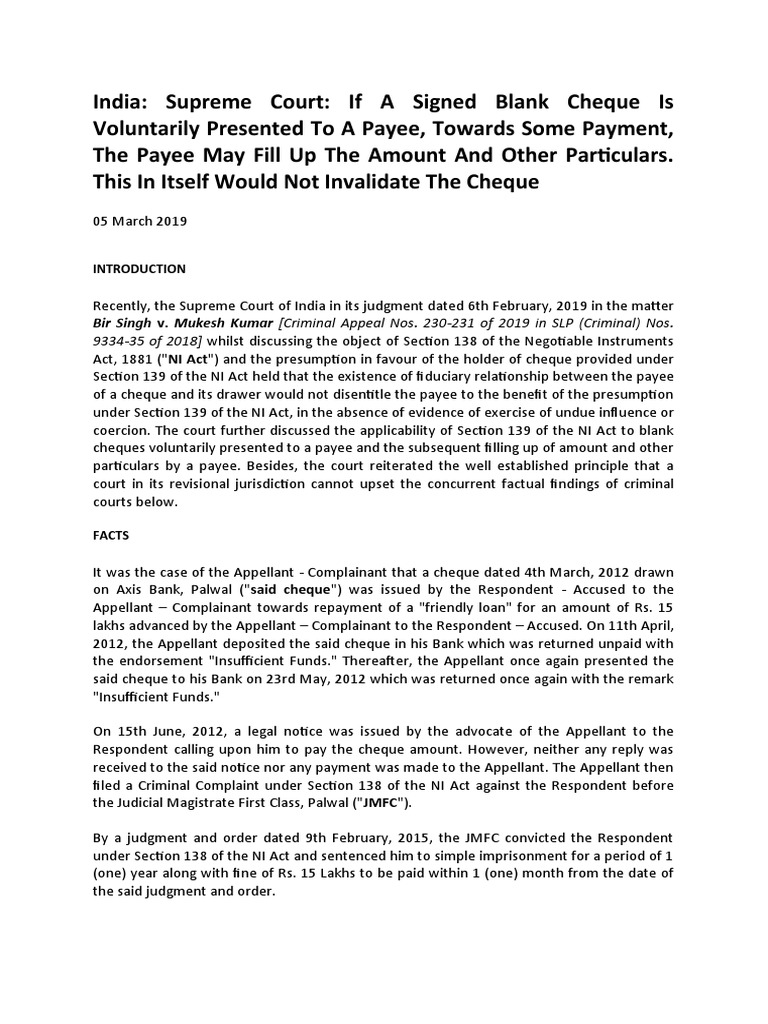 Cheque Filled Up by Payee | PDF | Cheque | Negotiable Instrument