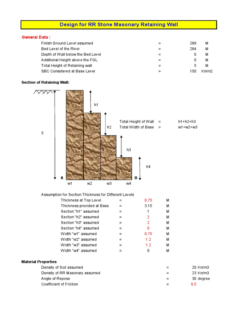 RR Masonary Retaining Wall With Sketch | PDF | Mechanics | Civil ...