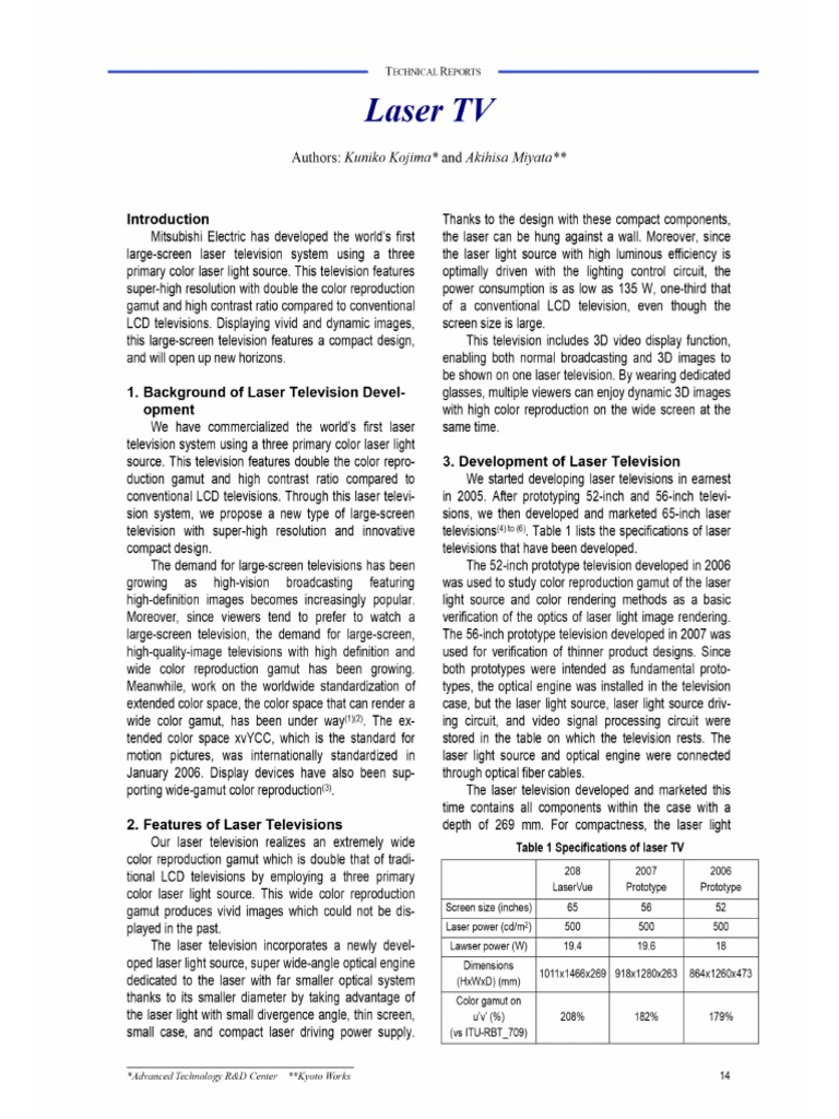 MITSUBISHI Laser-TV Technology 2006 Technical Information | PDF