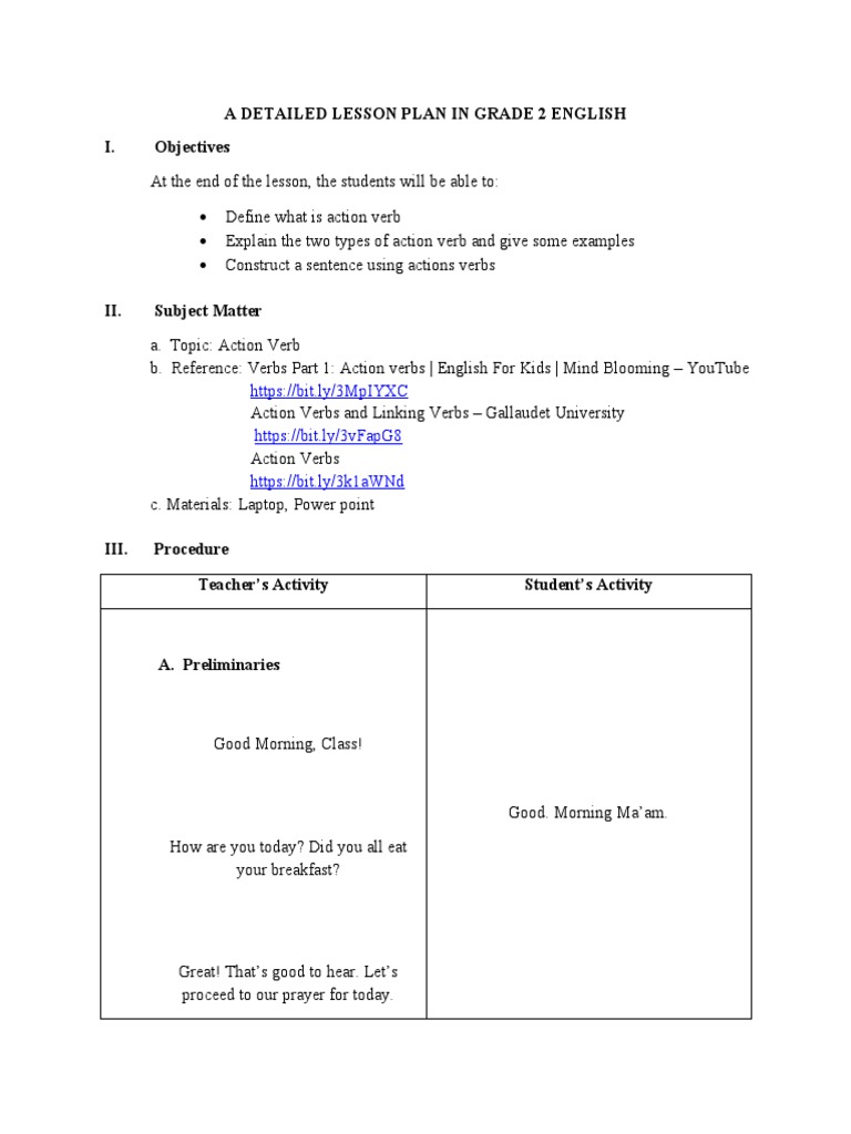 A-Detailed-Lesson-Plan-Action Verb | PDF | Verb | Object (Grammar)