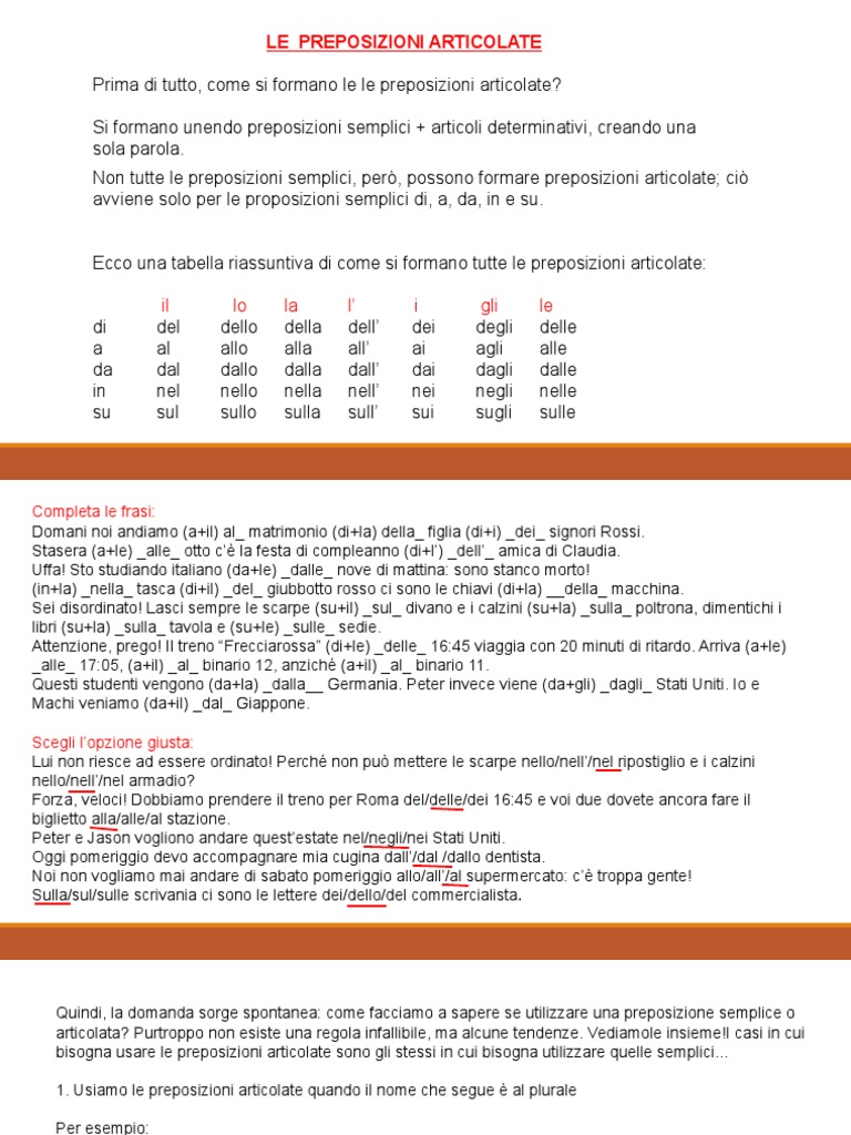Preposizioni Articolate | PDF