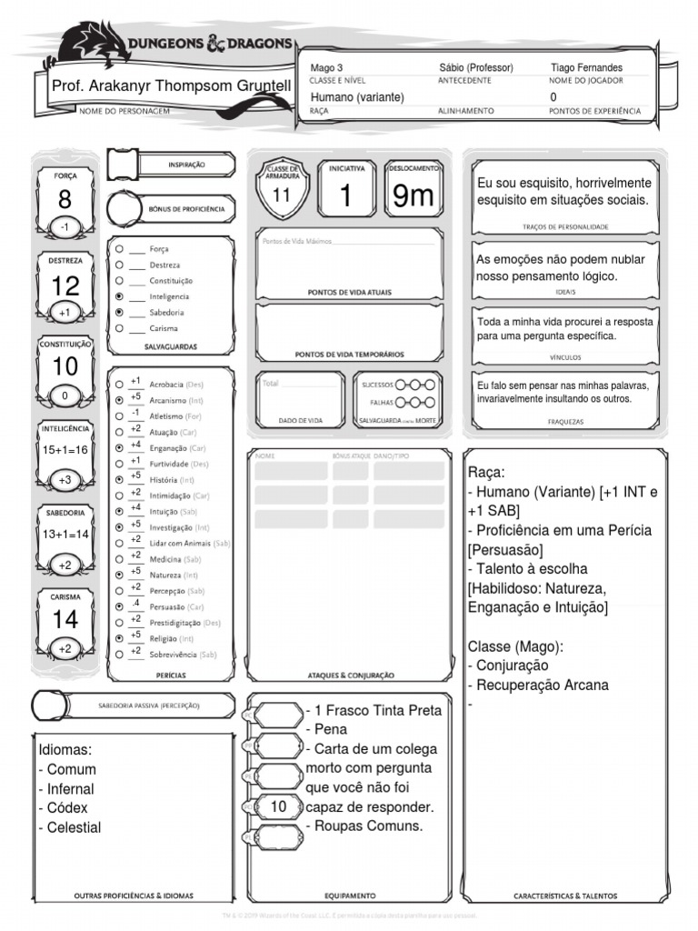 Ficha Oficial D&D 5E Editável | PDF