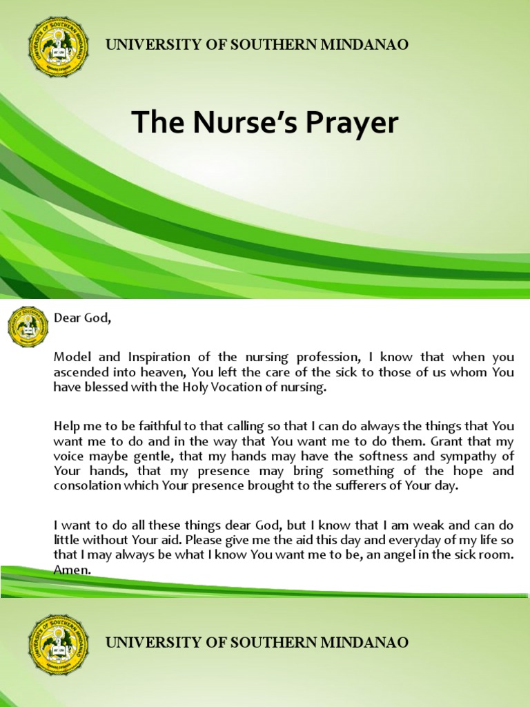 The Nurses Prayer Nightingales Pledge USM Vision Mission Core Values | PDF
