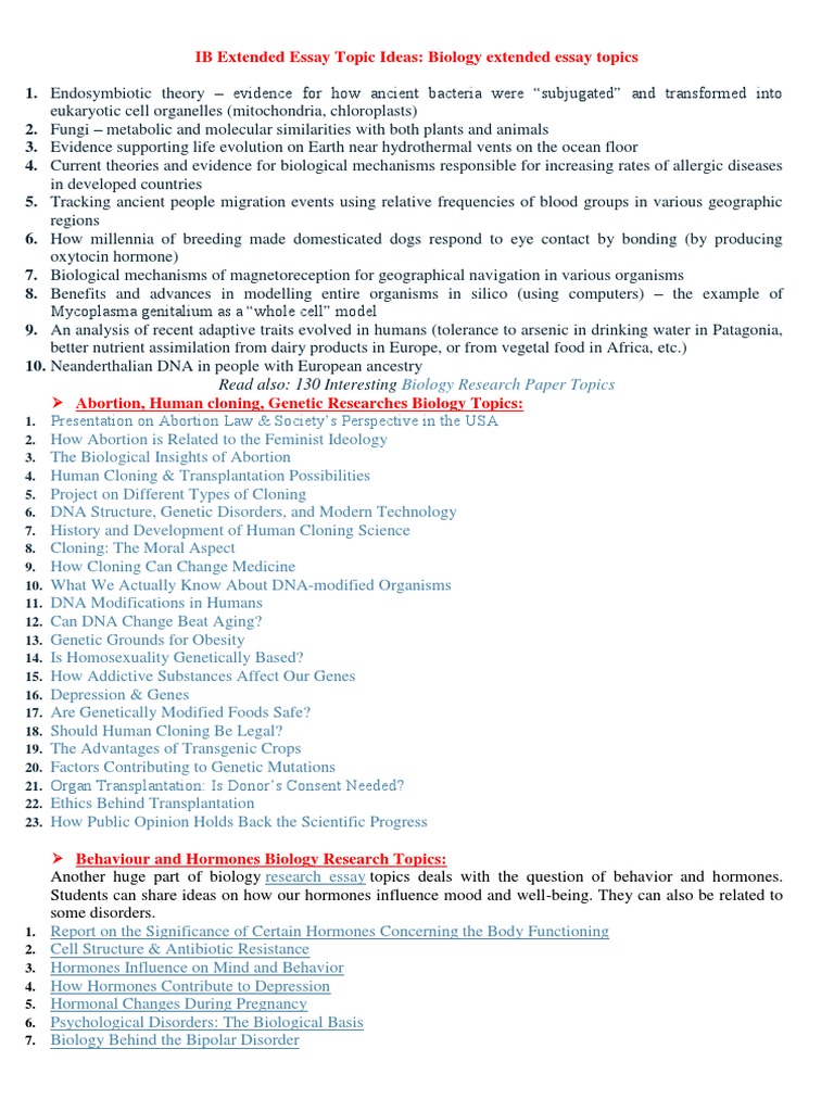 Biology Extended Essay Topic Ideas | PDF | Biology | Evolution