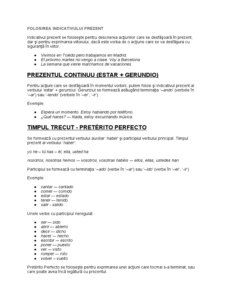 Folosirea Indicativului Prezent | PDF