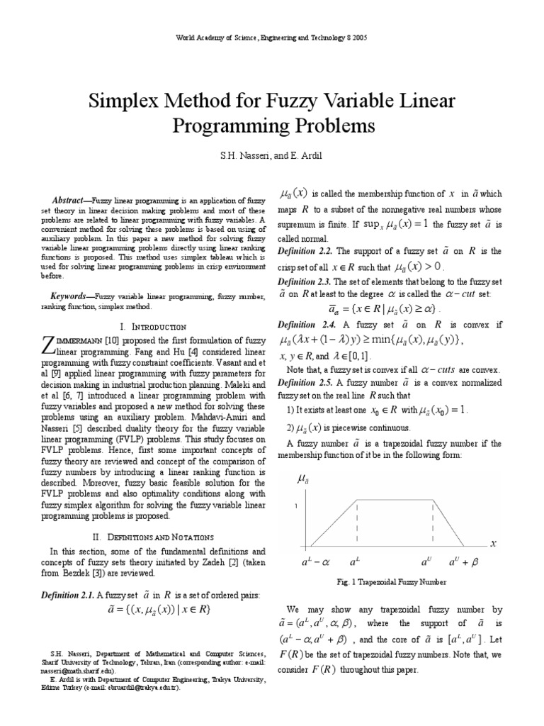 Simplex Method For Fuzzy Variable Linear Programming Problems Pdf