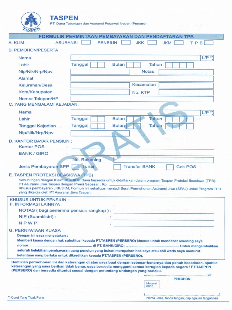 Formulir Permintaan Pembayaran Pt. Taspen | PDF