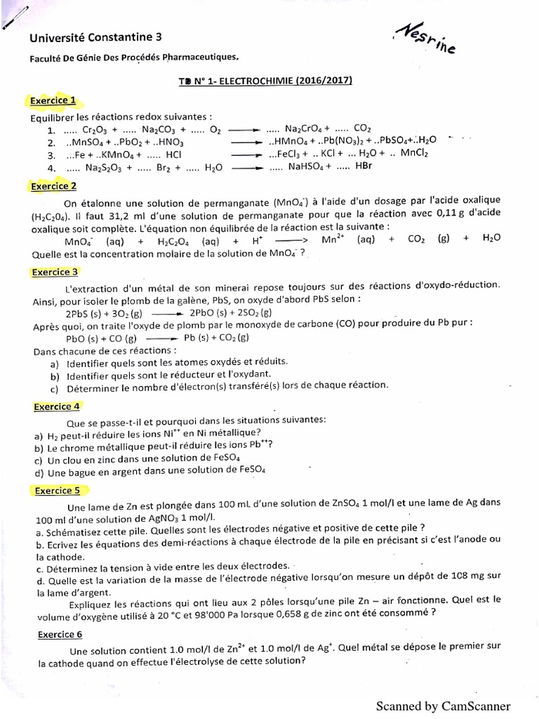 TD Electrochimie | PDF