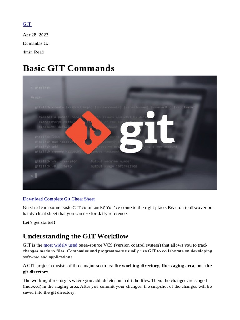 Basic GIT Commands: Understanding The GIT Workflow | PDF | Computer File | Computing