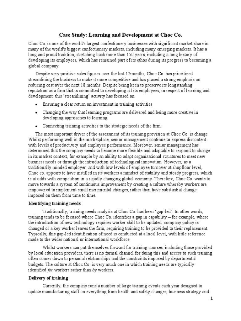 Case Study: Learning and Development at Choc Co.: Identifying Training Needs | PDF | Employment ...