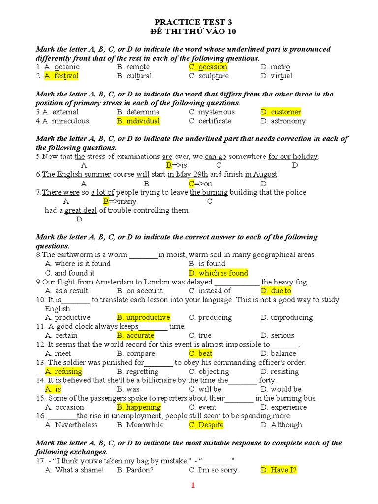 Practice Test 3 Đề Thi Thử Vào 10 | PDF | Schools | Bullying