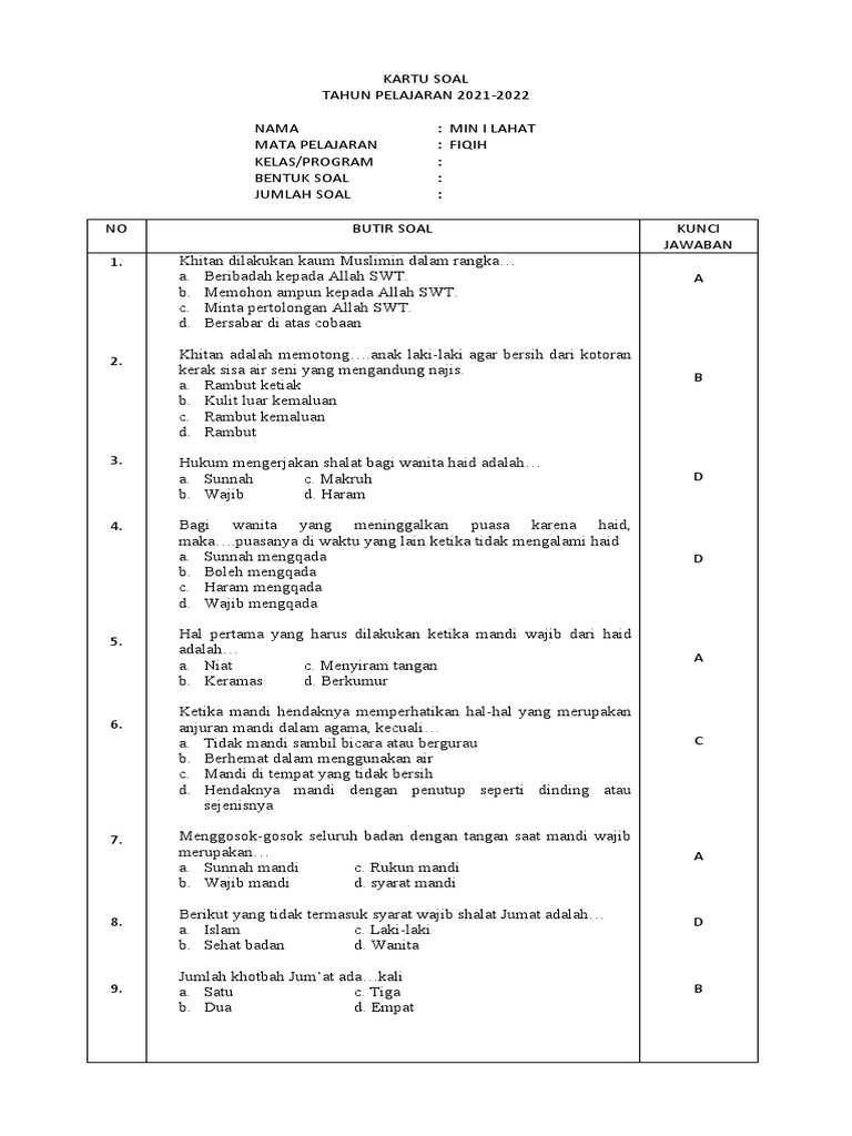 Contoh Soal Fiqih | PDF
