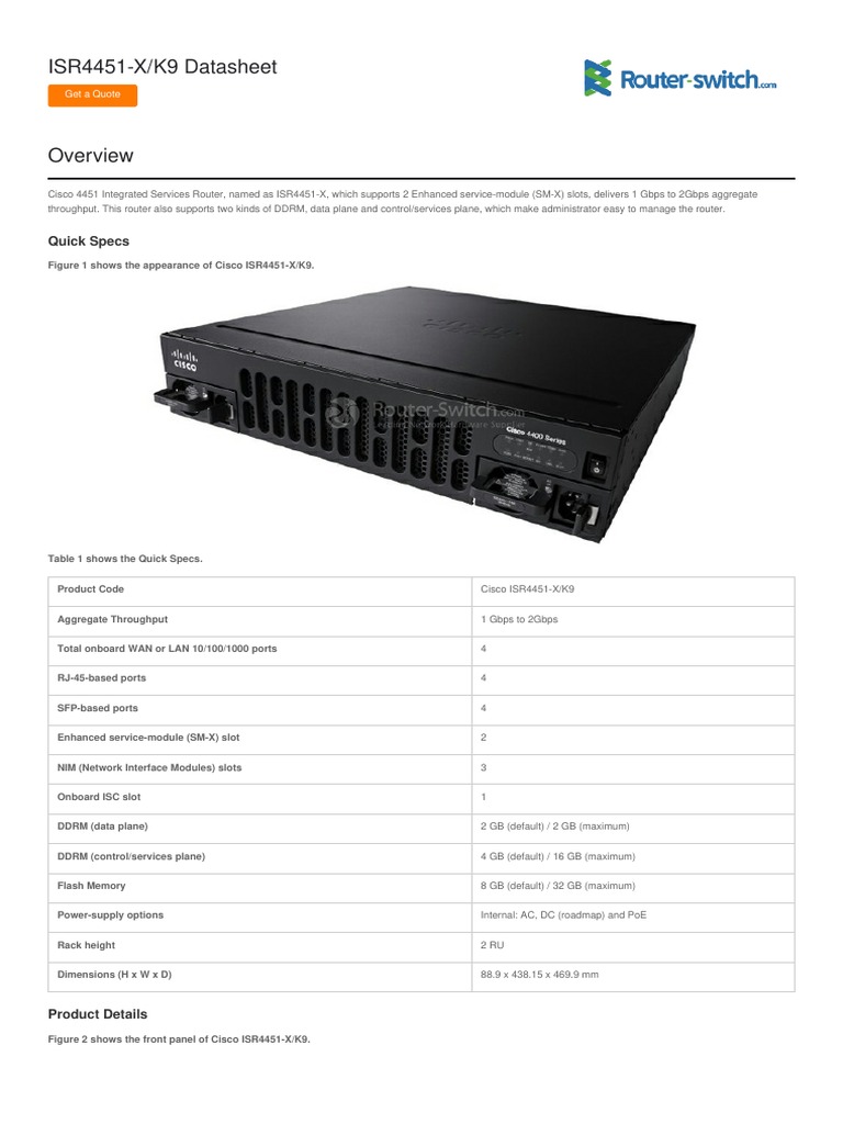 ISR4451-X/K9 Datasheet: Quick Specs | PDF | Power Supply | Alternating ...