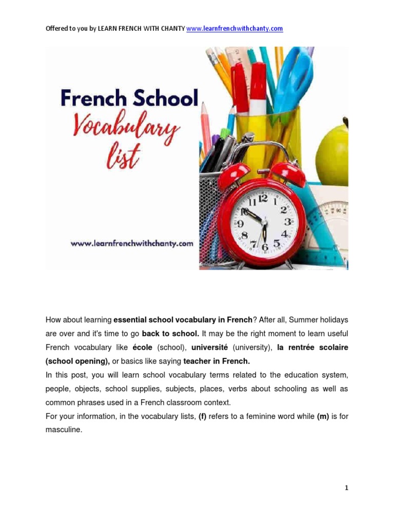 French School Vocabulary | PDF | Schools | French Language
