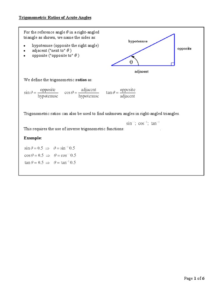 Trigonometric Ratios for Acute Angles | PDF | Trigonometric Functions ...