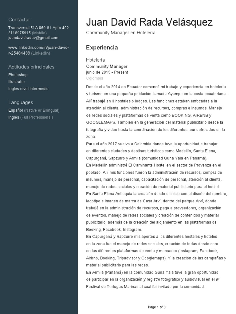 C.V. Juan David Rada | PDF | Publicidad