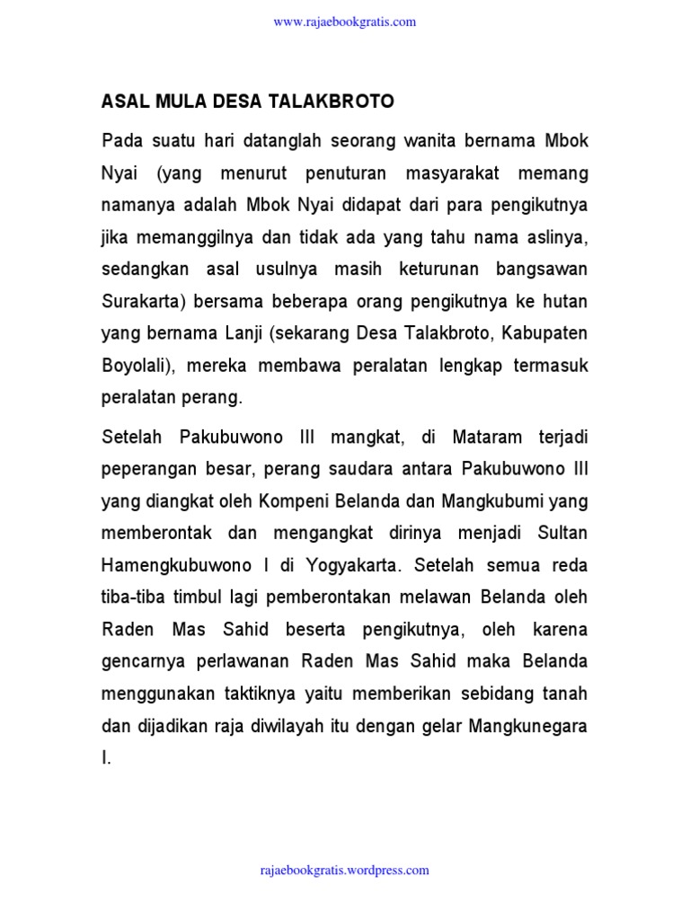 Asal Mula Desa Talakbroto | PDF