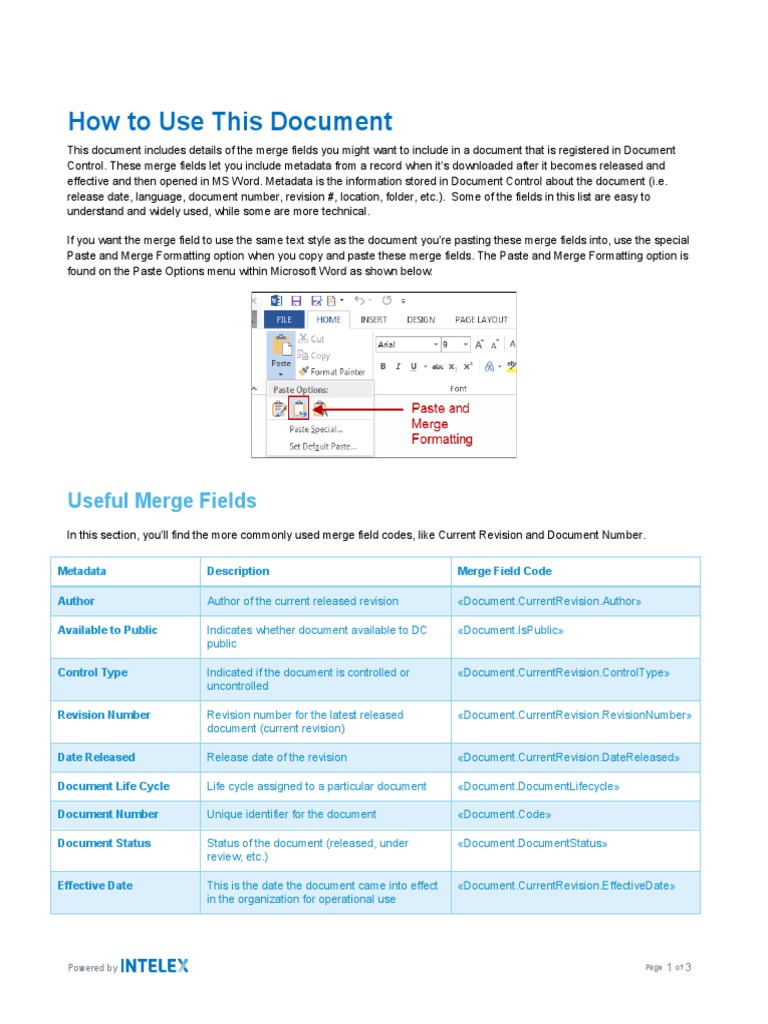Master Merge Field Codes | PDF | Metadata | Microsoft Word