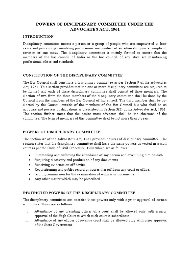 Powers of Disciplinary Committee | PDF | Advocate | Supreme Court Of India