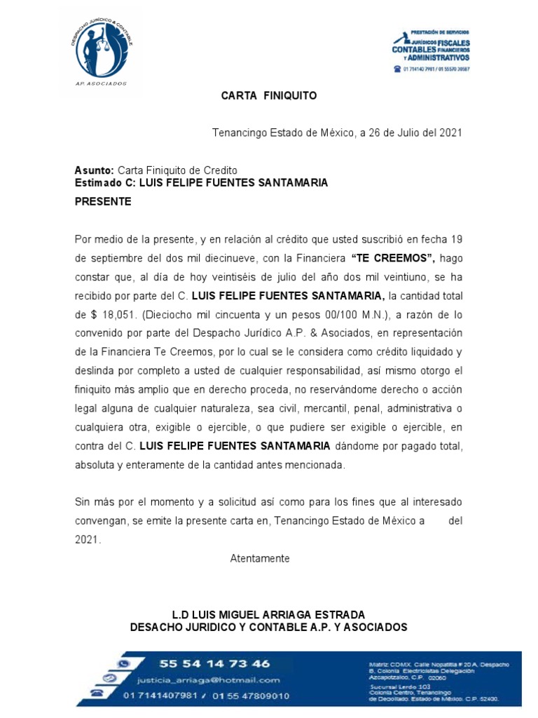 Carta de Finiquito | PDF