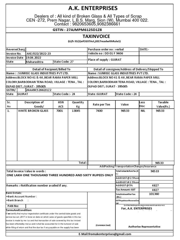 Ake 022 2022-23 Sunrise Glass | PDF | Invoice | Taxes