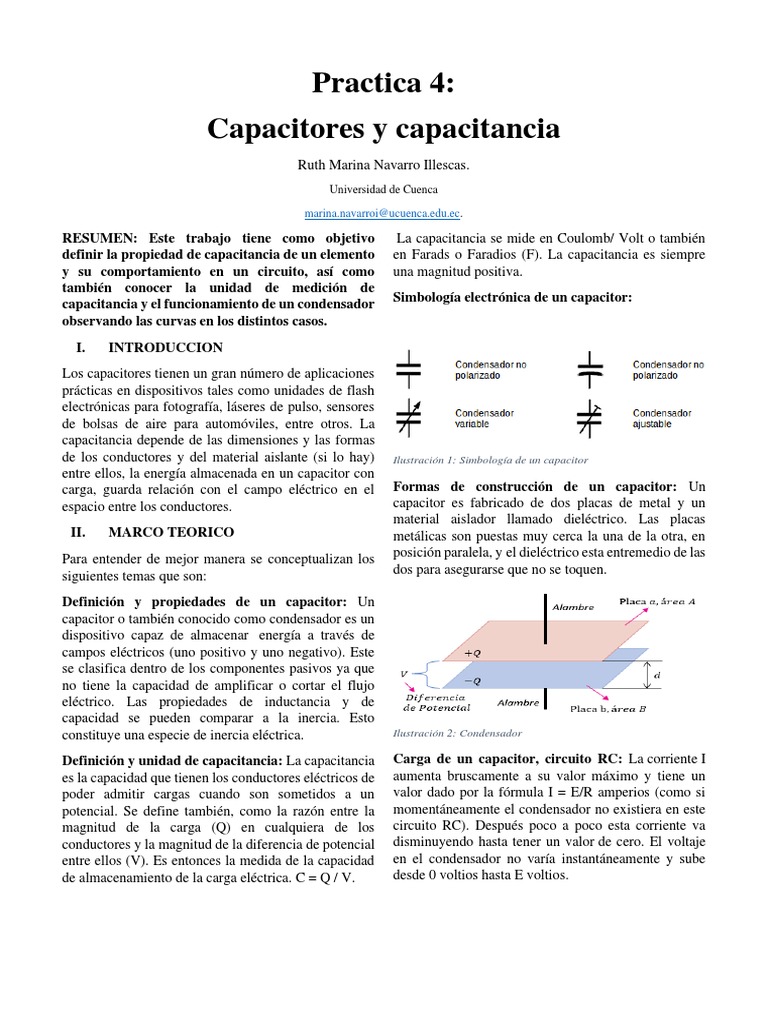 Practica 4 Capacitores y Capacitancia | PDF | Condensador | Capacidad