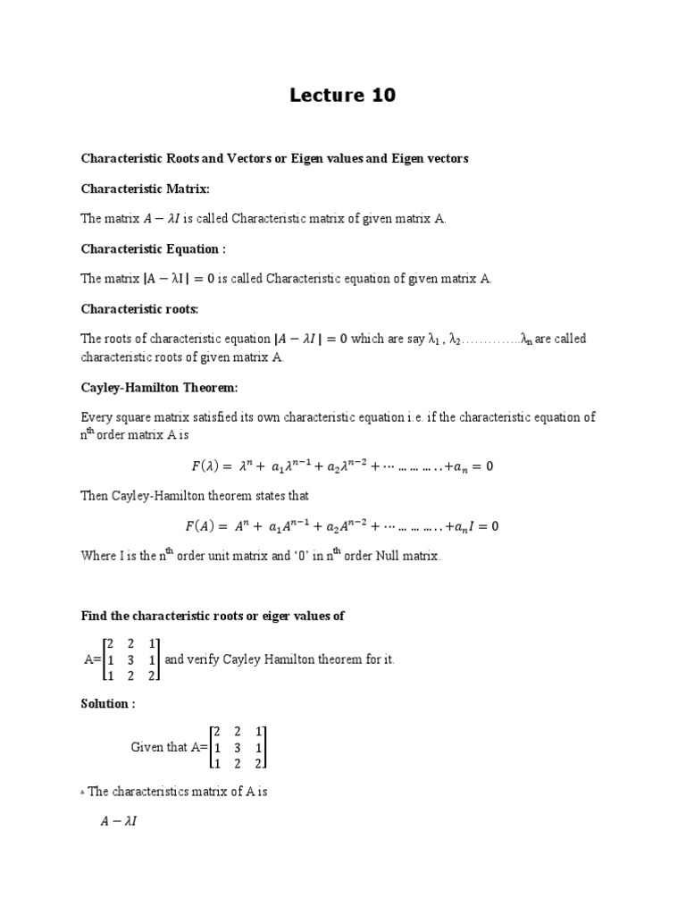 Characterstic-Eigen by Cayley Hamilton Theorem | PDF | Eigenvalues And Eigenvectors | Matrix ...