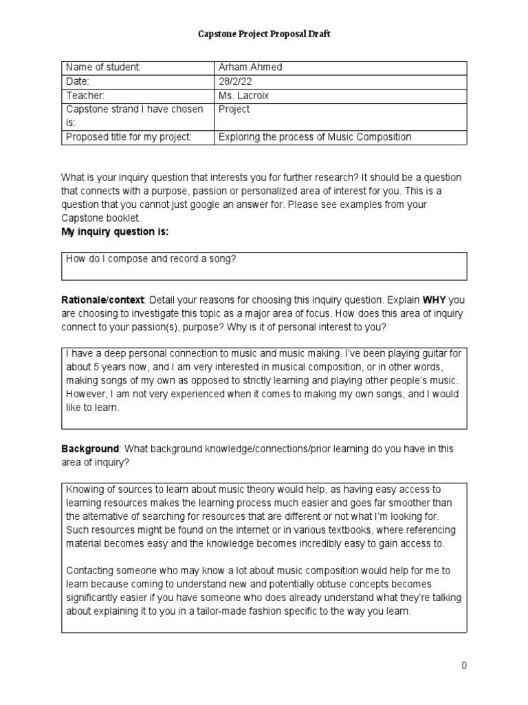 Capstone Project Proposal 1 | PDF | Mentorship | Motivational