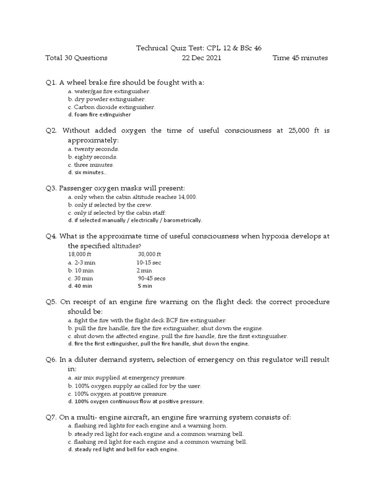 Technical Quiz Test FINAL | PDF | Gas Technologies | Manufactured Goods