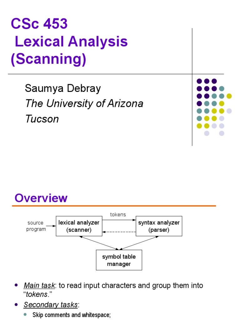 CSC 453 Lexical Analysis (Scanning) : Saumya Debray | PDF | Regular ...