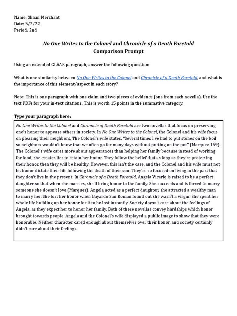 Shaan Merchant - Colonel Writing Prompt | PDF | Mystery, Thriller ...