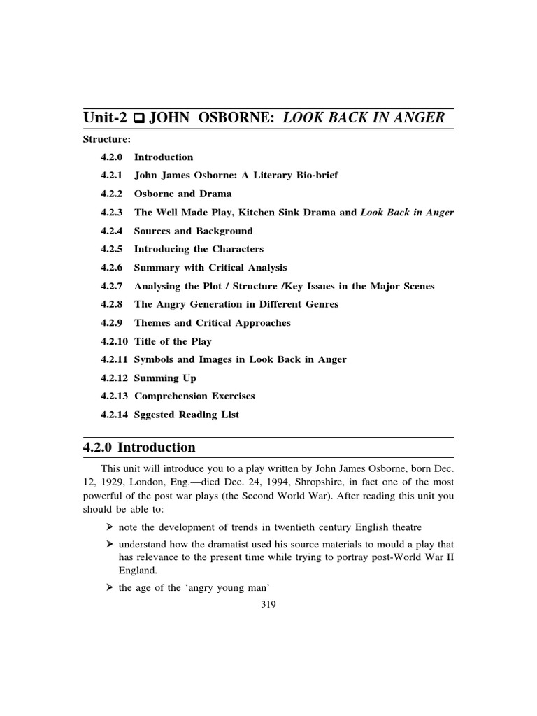 Unit-2 John Osborne: Look Back in Anger | PDF