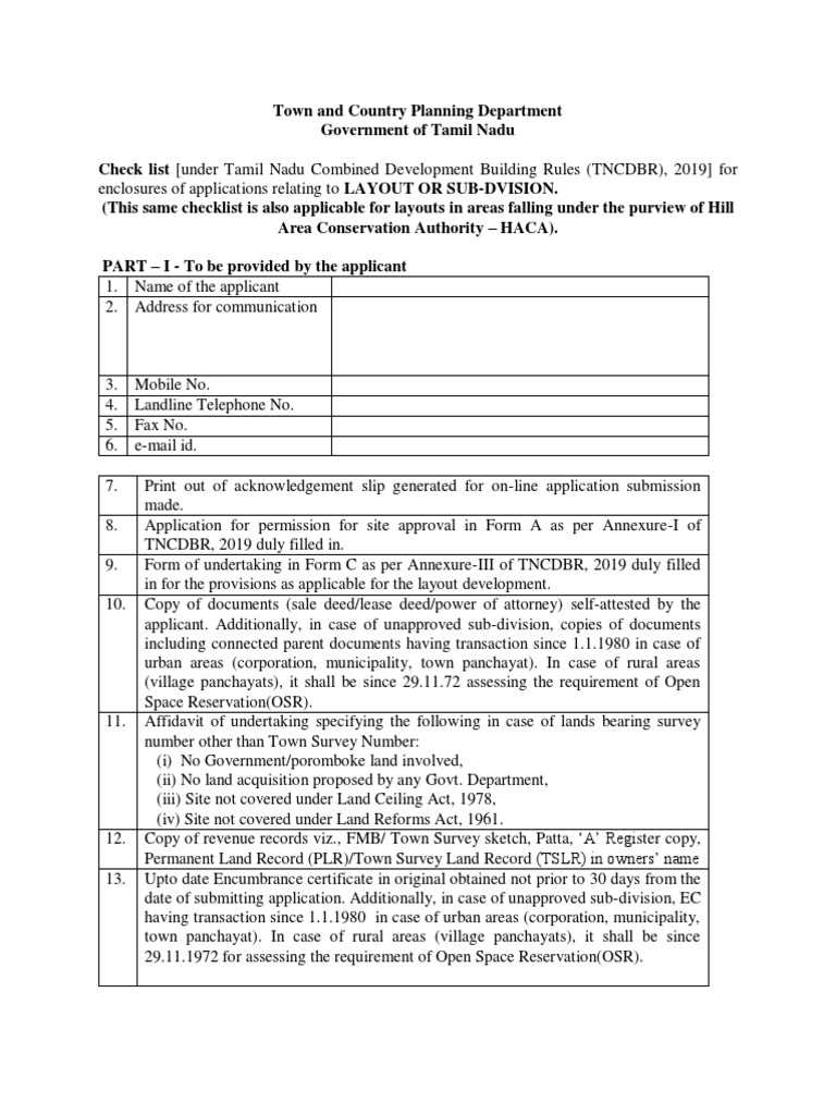 DTCP Layout Approval Checklist Tamil Nadu | PDF | Government | Justice