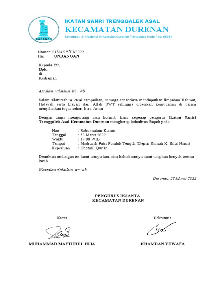 Contoh Surat Undangan Resmi | PDF
