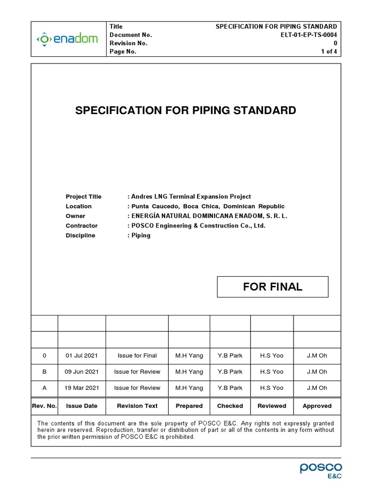 Piping Specification for LNG Terminal Project | PDF | Building ...