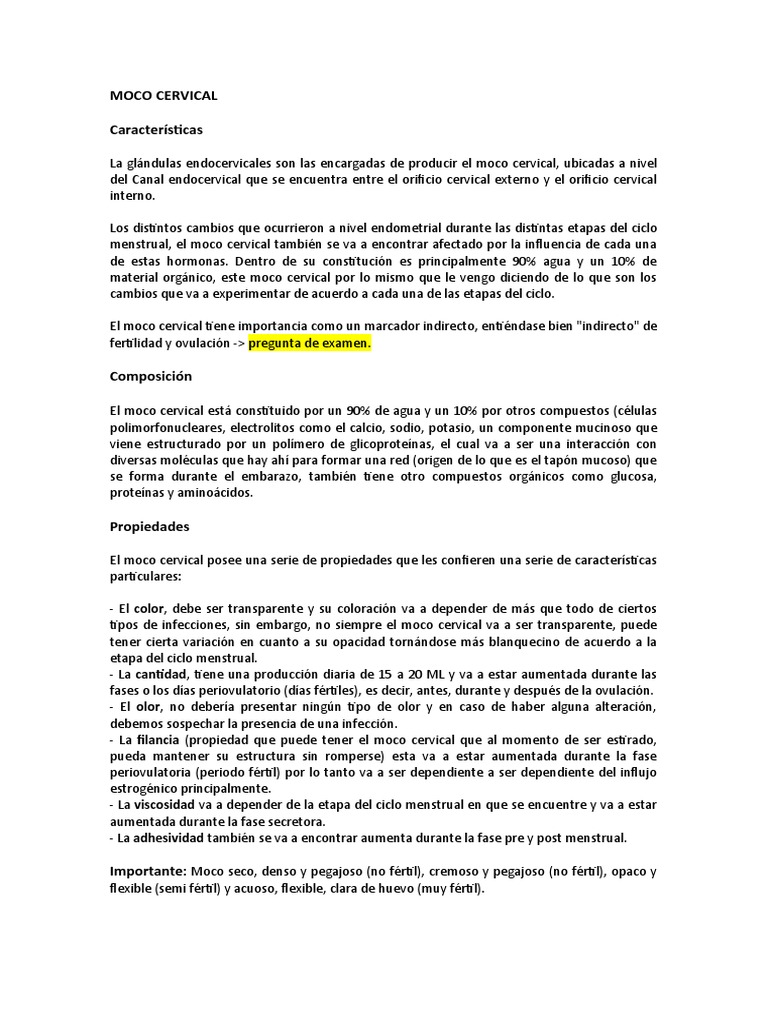 Flujo Moco Cervical | PDF | Ciclo menstrual | Vagina