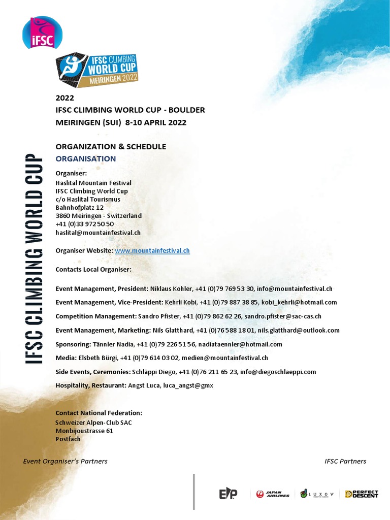 2022 Ifsc Climbing World Cup - Boulder Meiringen (Sui) 8-10 April 2022 ...