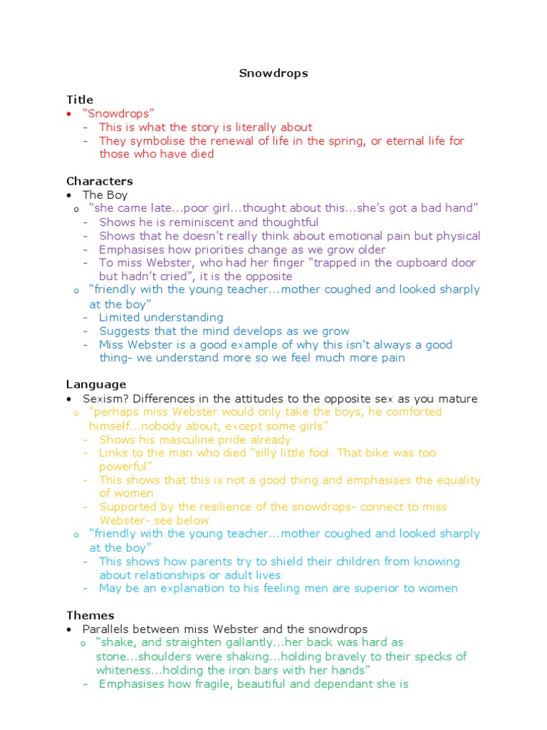 GCSE English Short Stories Snowdrops | PDF