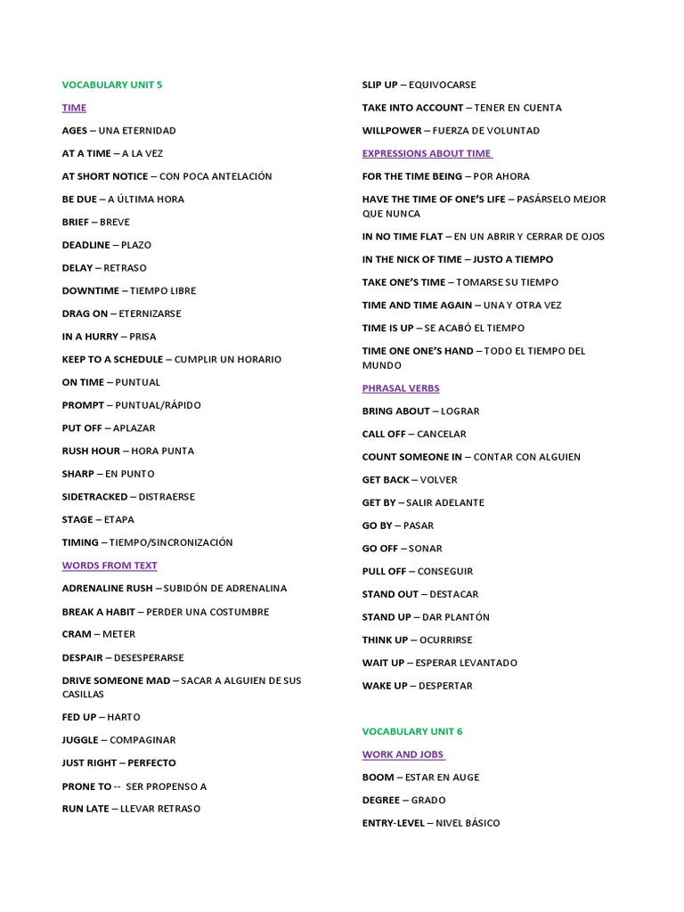 Vocabulary Unit 5 and 6 | PDF