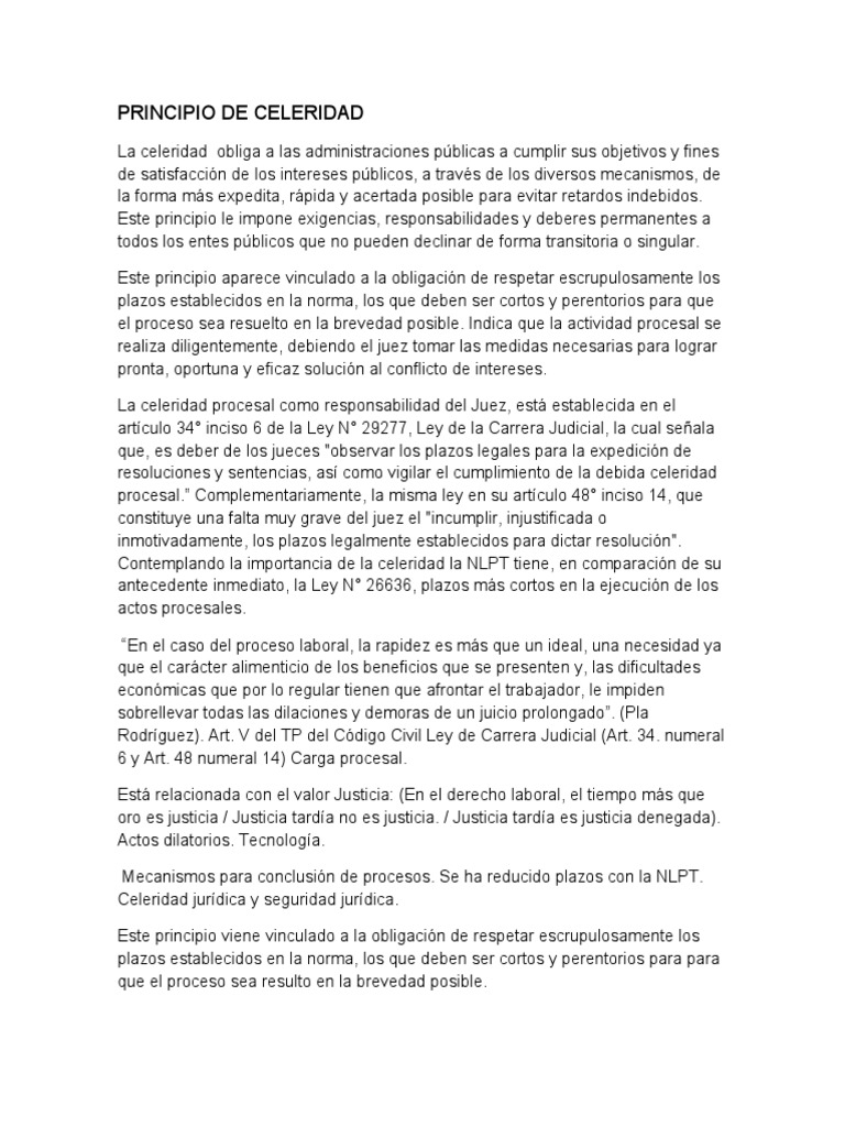 Principio de Celeridad | PDF | Ley procesal | Juez